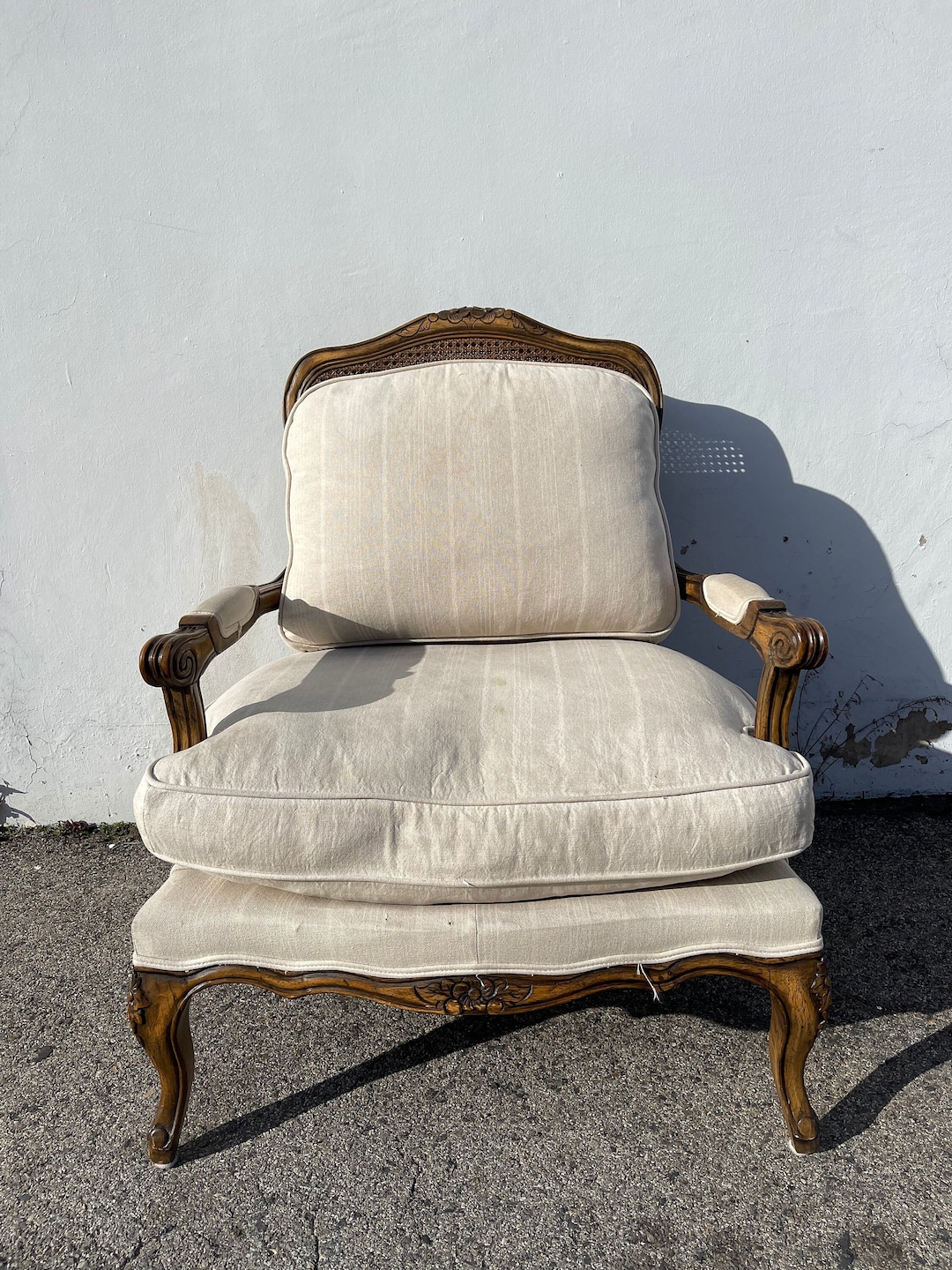 Antique French Bergere Chair Armchair Double Cane Vintage Wood Lounge ...
