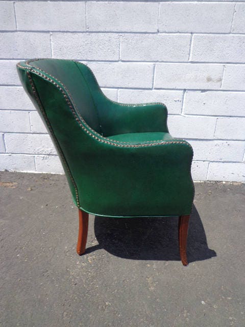 Chair Armchair Accent Green Vintage MCM Chesterfield Handsome ...