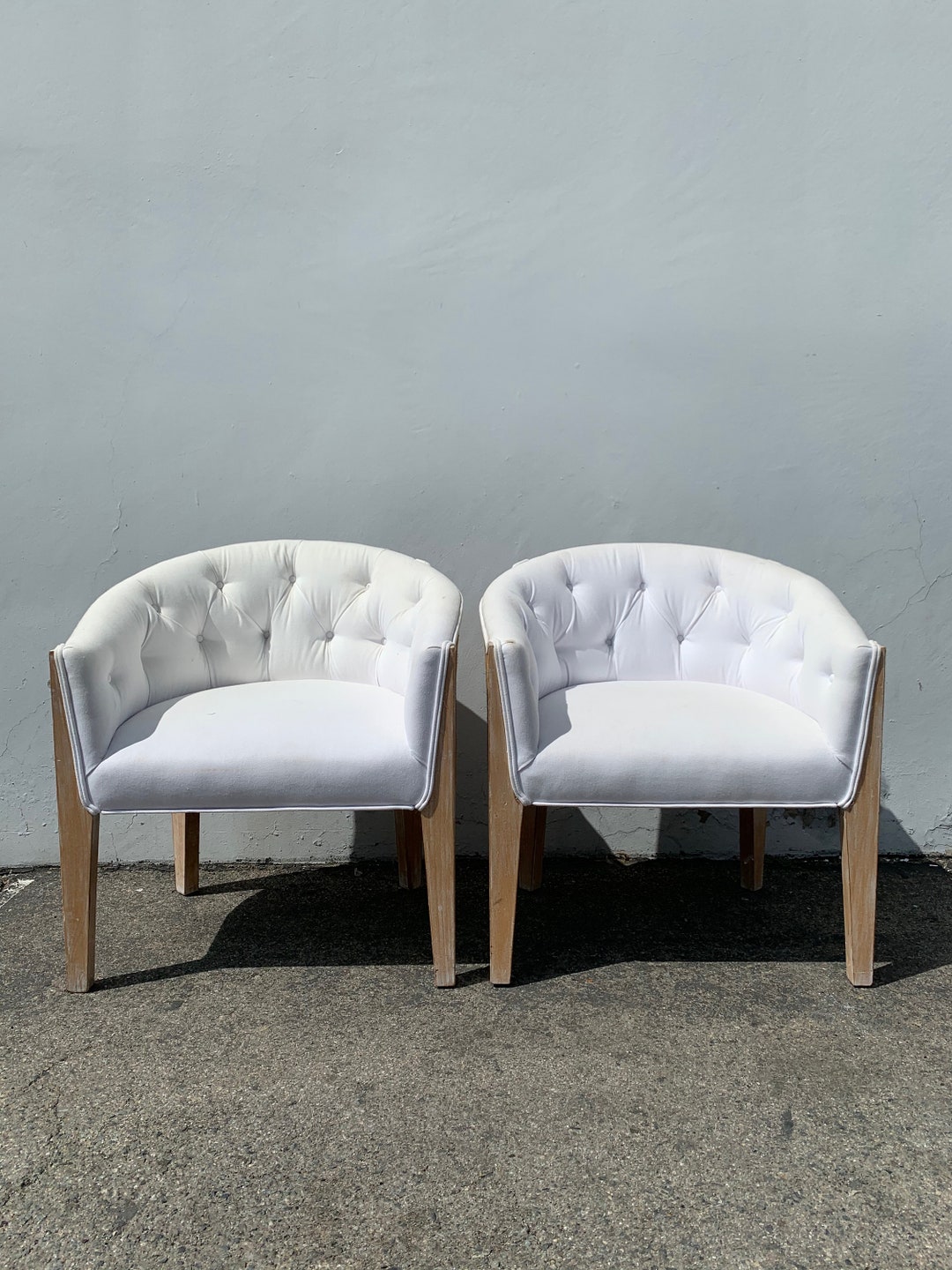 2 Chairs Vintage Barrel Set of Loungers Pair of Armchairs Accent Chair ...