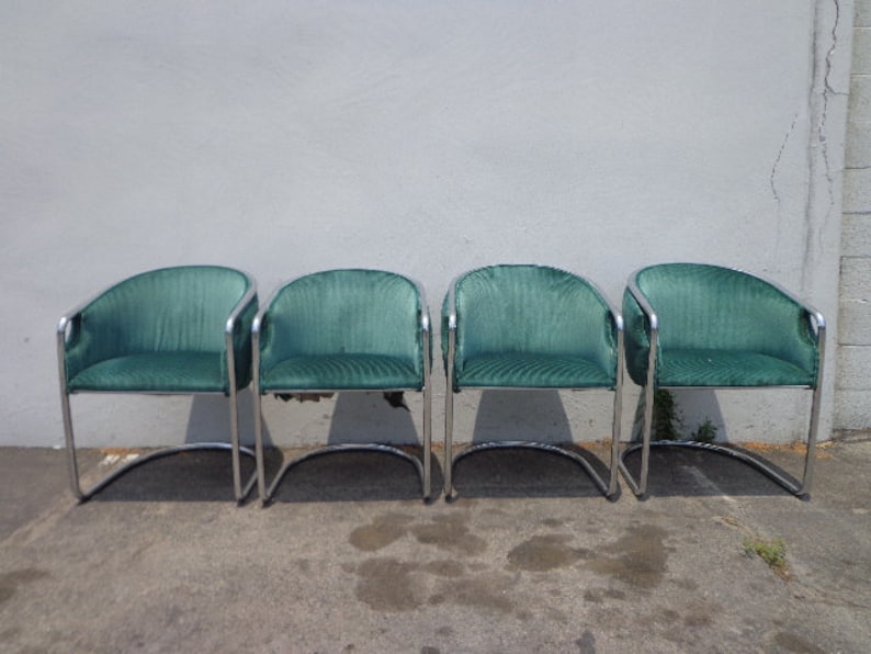 Set of 4 Milo Baughman Style Chrome Metal Mid Century Modern Dining ...
