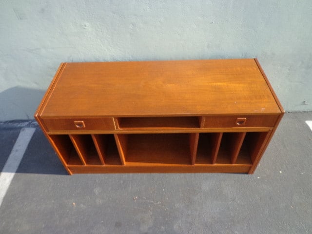 2PC Modular Unit Mid Century Modern Danish Teak Finish TV Media Console ...