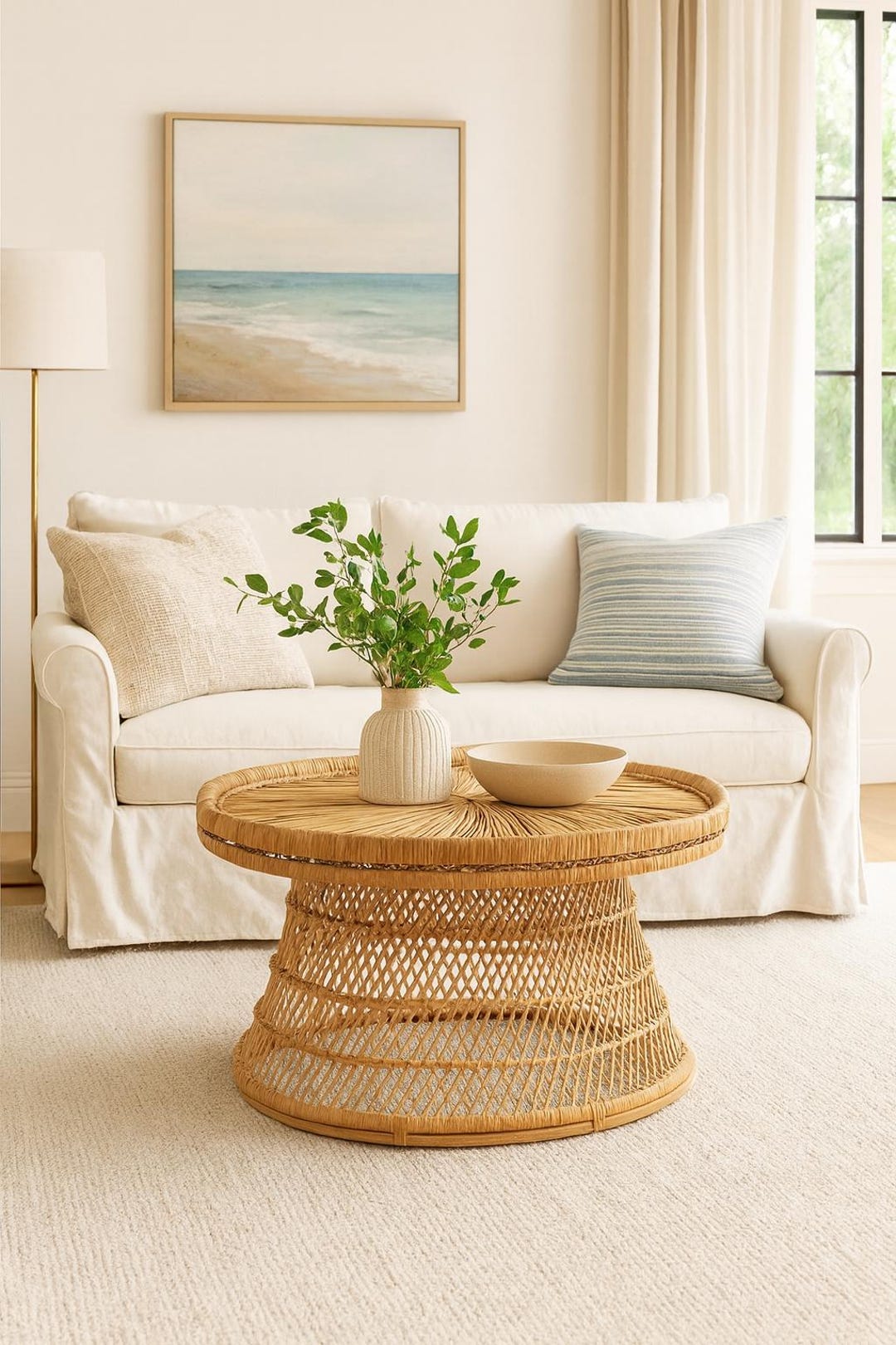 Vintage Wicker Rattan Drum Coffee/side Table - Etsy