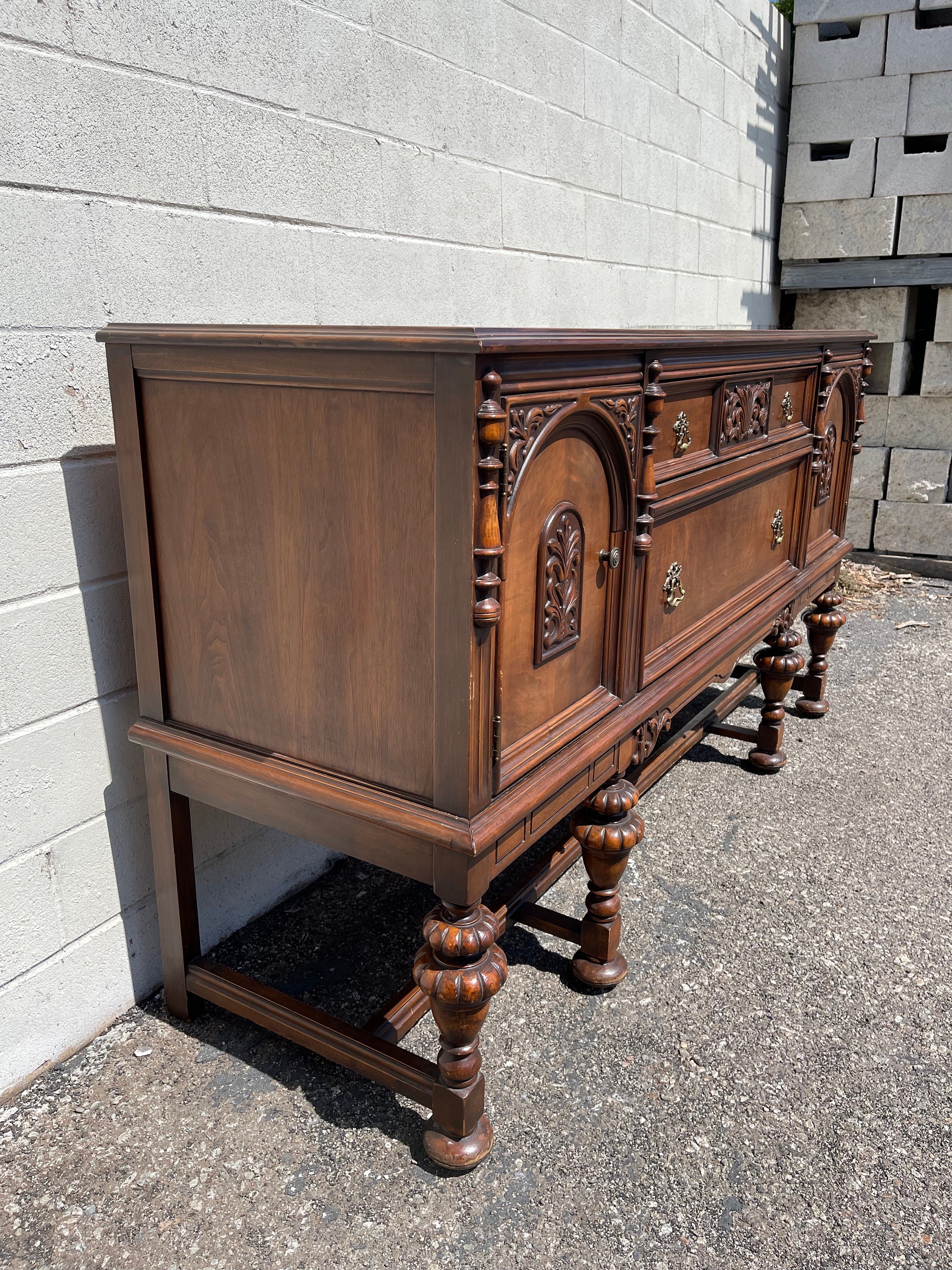 Antique Buffet Cabinet Jacobean Shabby Chic Primitive Sideboard Hutch ...
