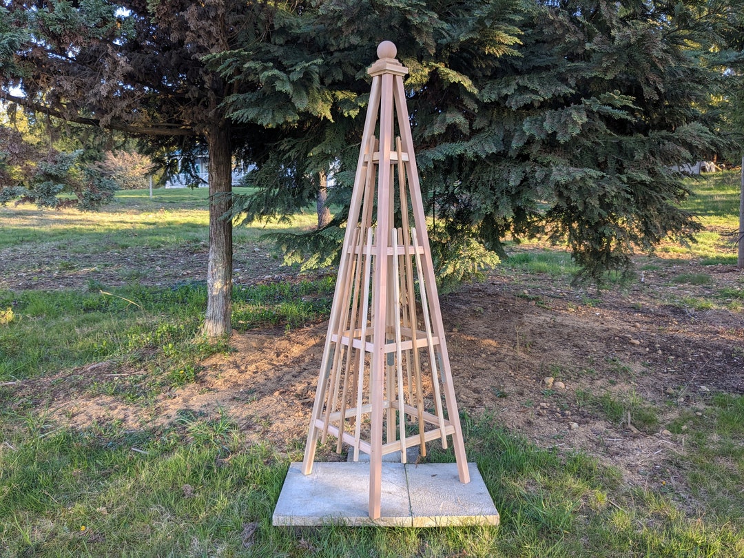 7' Cedar Obelisk 24" Base | Sphere Finial | Stainless Steel Fasteners ...