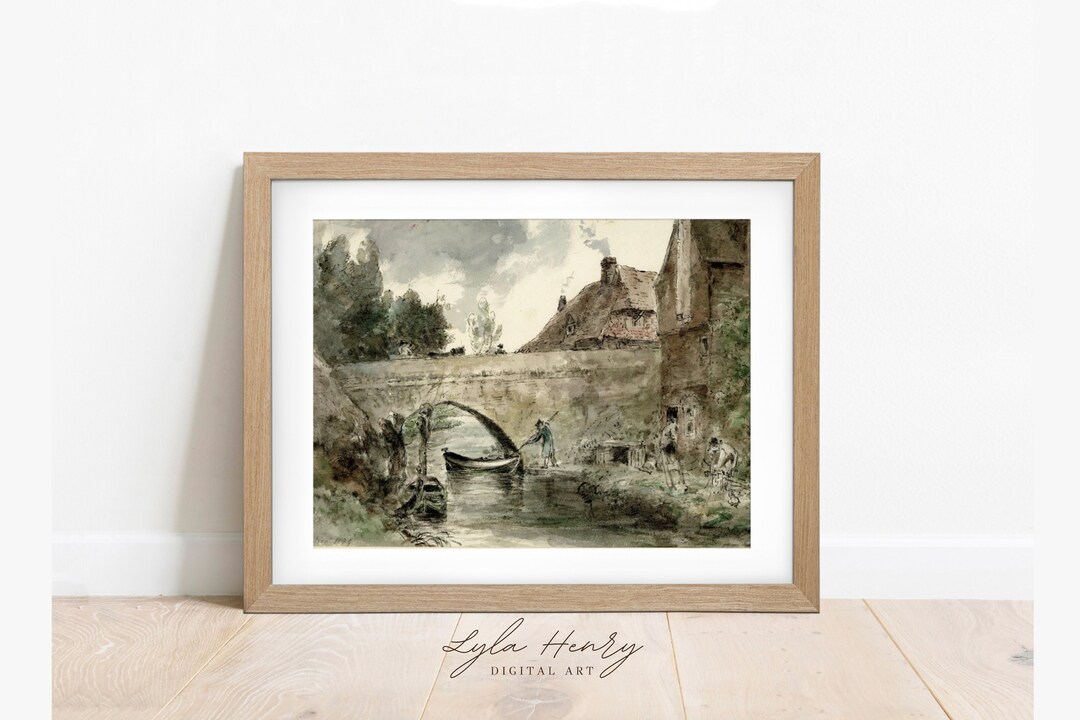 Vintage Farmhouse Wall Print Cottagecore English Village Landscape ...