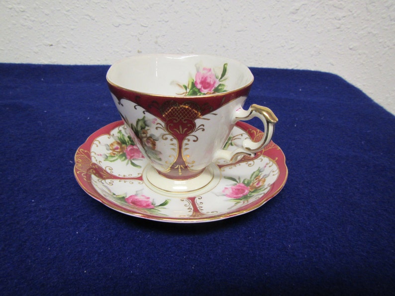 Vintage Rose Pattern TEA CUP and SAUCER Set 6443 Gold Trim | Etsy