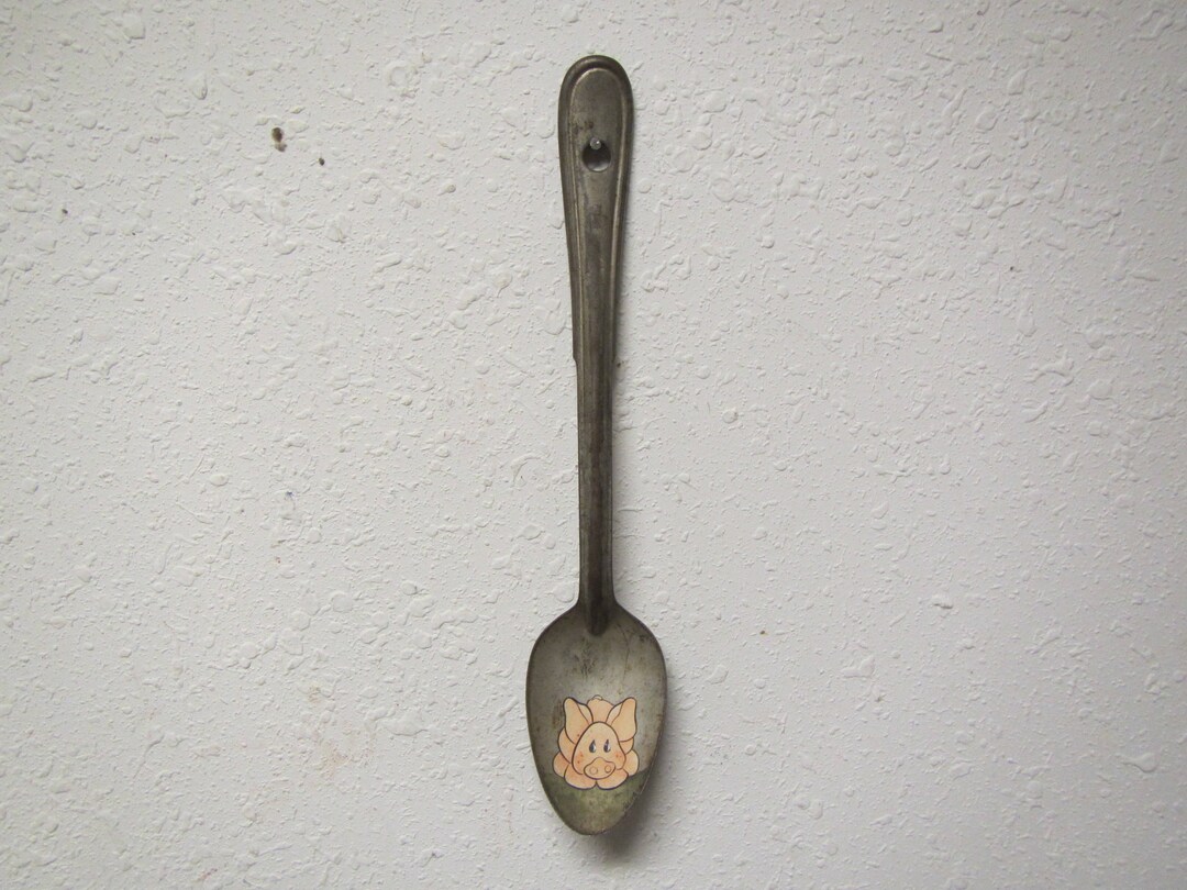 Very Old 13" Metal SPOON With a Pig Painted on It , Primitive Old Spoon ...
