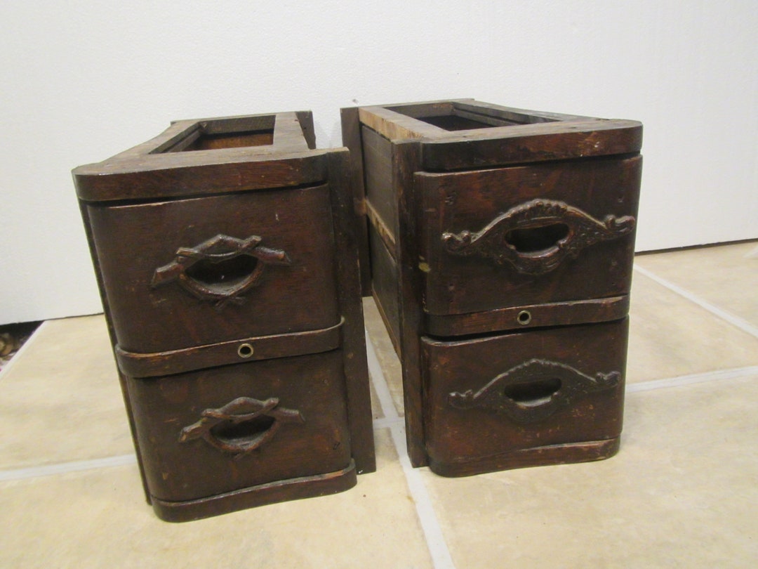 Set of 4 Wood Sewing Machine Drawers in Frames , Treadle Sewing Machine ...