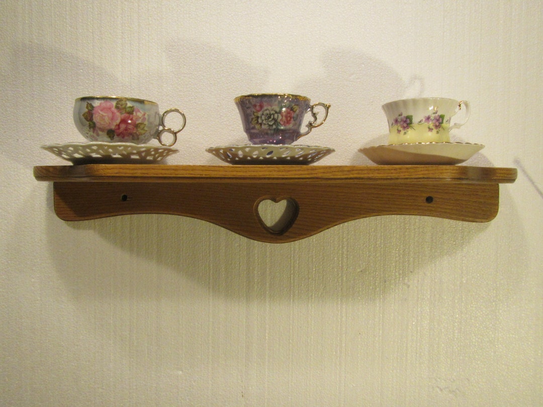 Oak Wall Shelf With Heart Cut Out, Cup and Saucer Shelf, Photo Shelf ...