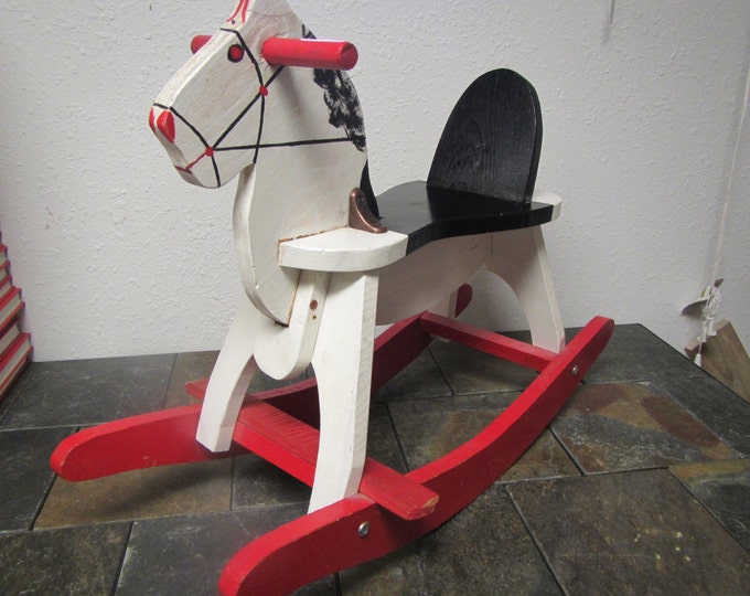 Wood Childs ROCKING HORSE ** Handcrafted, Hand Painted ** Mid Century ...