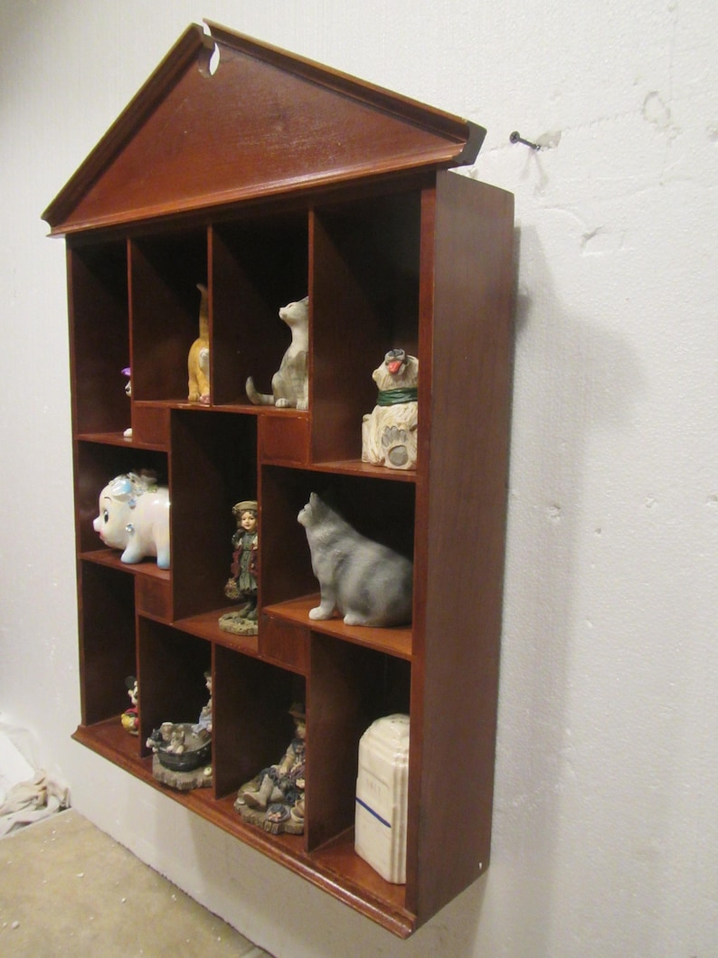 Wood 11 Section Shadow Box Shelf , Wood Wall Shelf or Sits on Tabletop ...