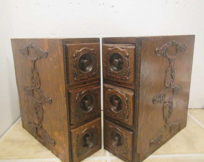 Set of 6 Wood Sewing Machine Drawers in Frames , Decorative Raised ...