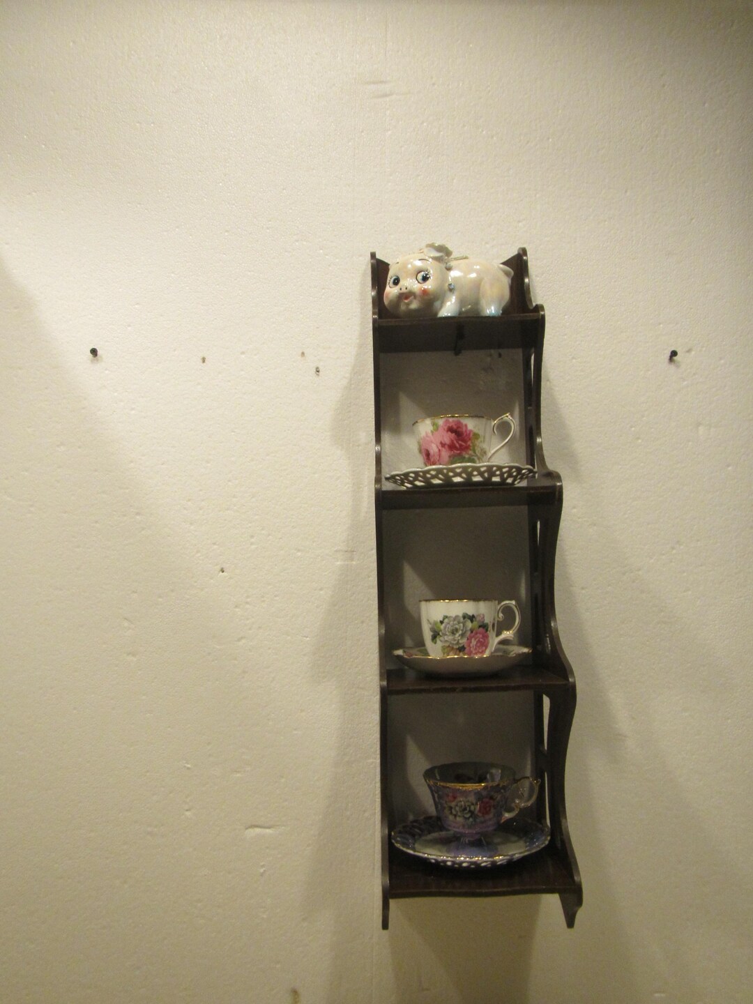 Wood Display Shelf, Tea Cup and Saucer Shelf With Scroll Work Sides , 4 ...