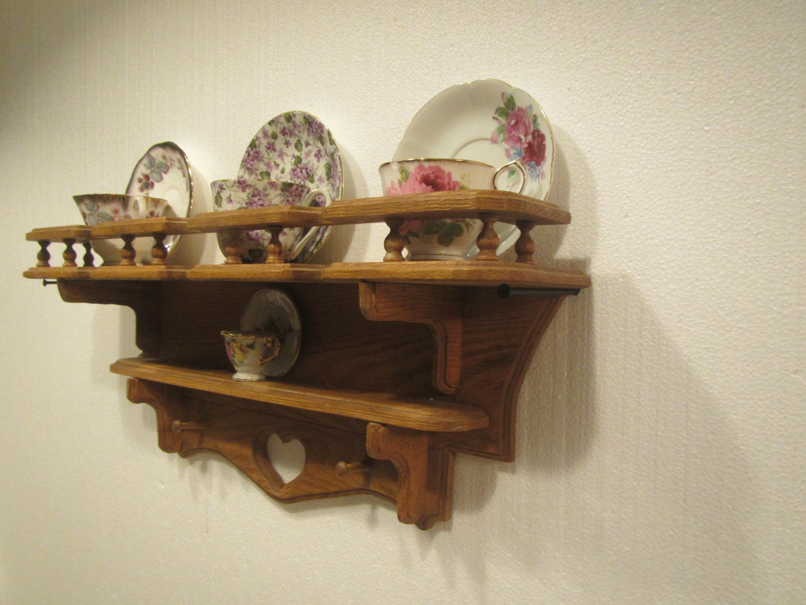 2 Tier OAK Cup & Saucer Shelf With Rail and 2 Pegs, Trophy Shelf, Photo ...
