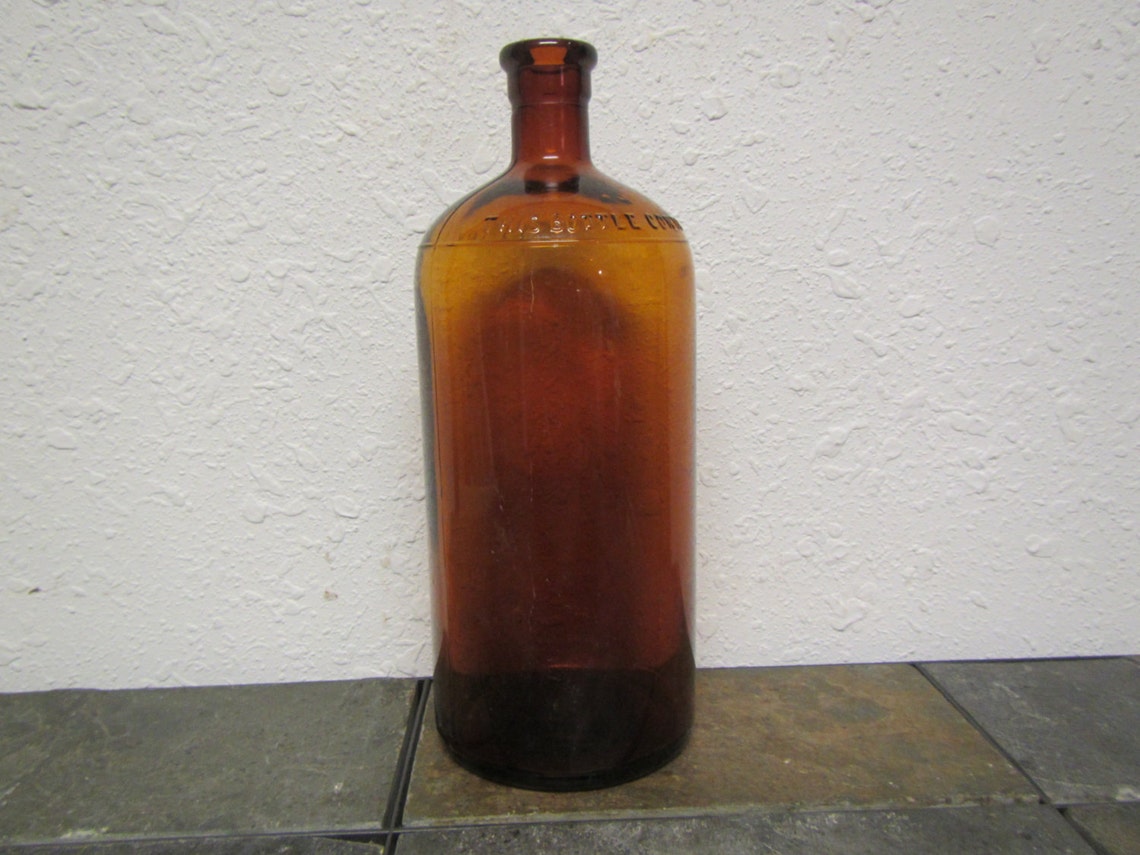 Vintage Brown GLASS HI-LEX Bottle . Uses Push in Stopper Instead of a ...