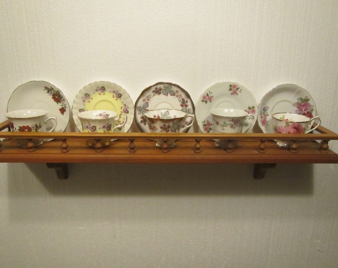 30 Inch Wood Wall Shelf With Groove and Plate Rail, Cup & Saucer Shelf ...