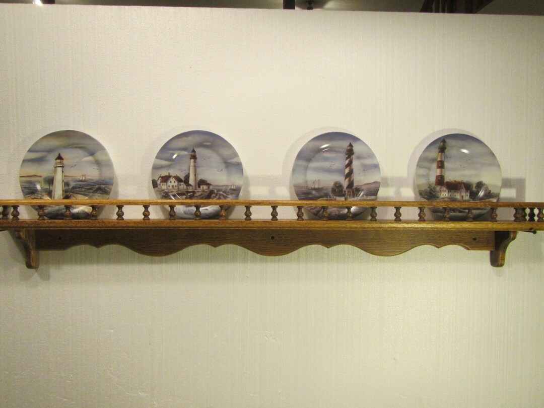 48 Inch Oak Wall Shelf With Groove Plate Rail , Plate Shelf, Photo ...