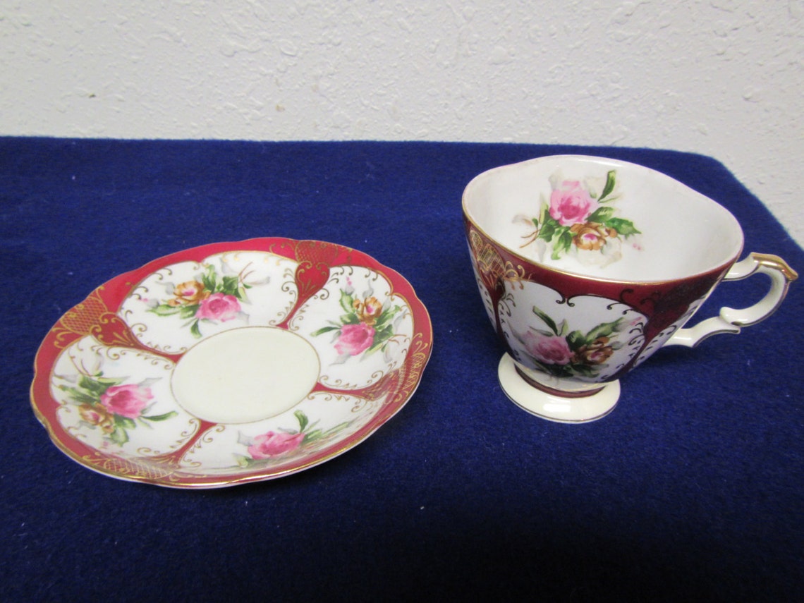 Vintage Rose Pattern TEA CUP and SAUCER Set 6443 Gold Trim | Etsy