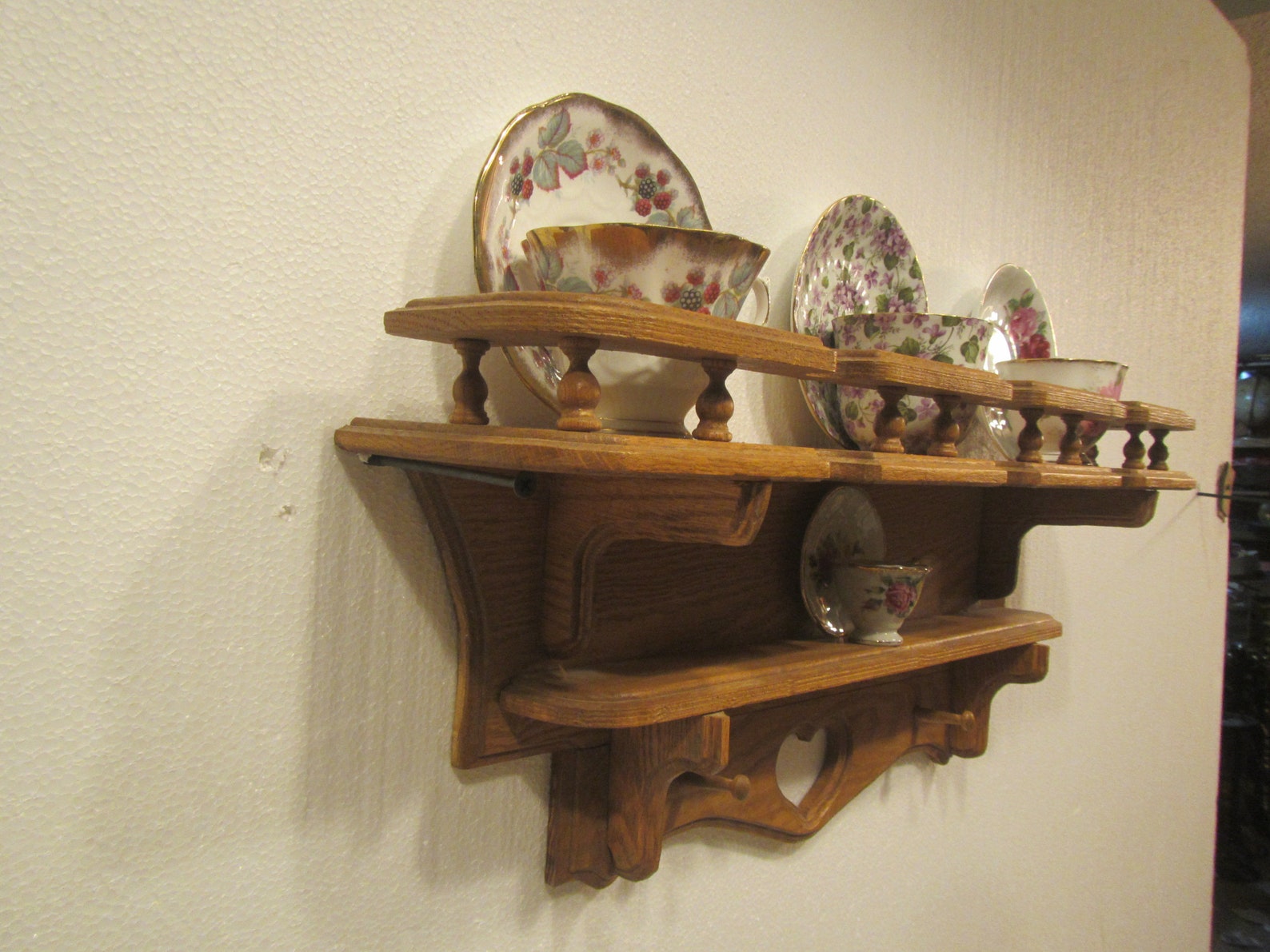 2 Tier OAK Cup & Saucer Shelf With Rail and 2 Pegs, Trophy Shelf, Photo ...