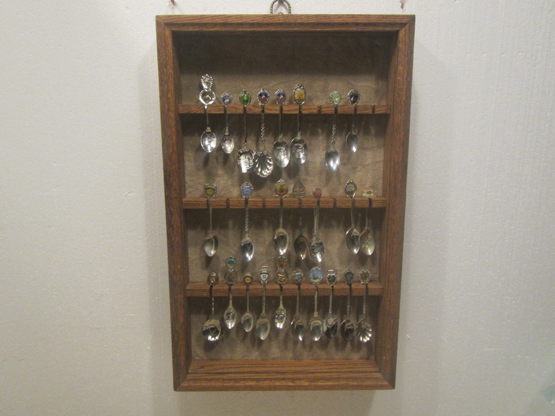 Oak 27 Spoon Rack, Spoon Shelf ** Wood Wall Spoon Rack , Glass Front ...