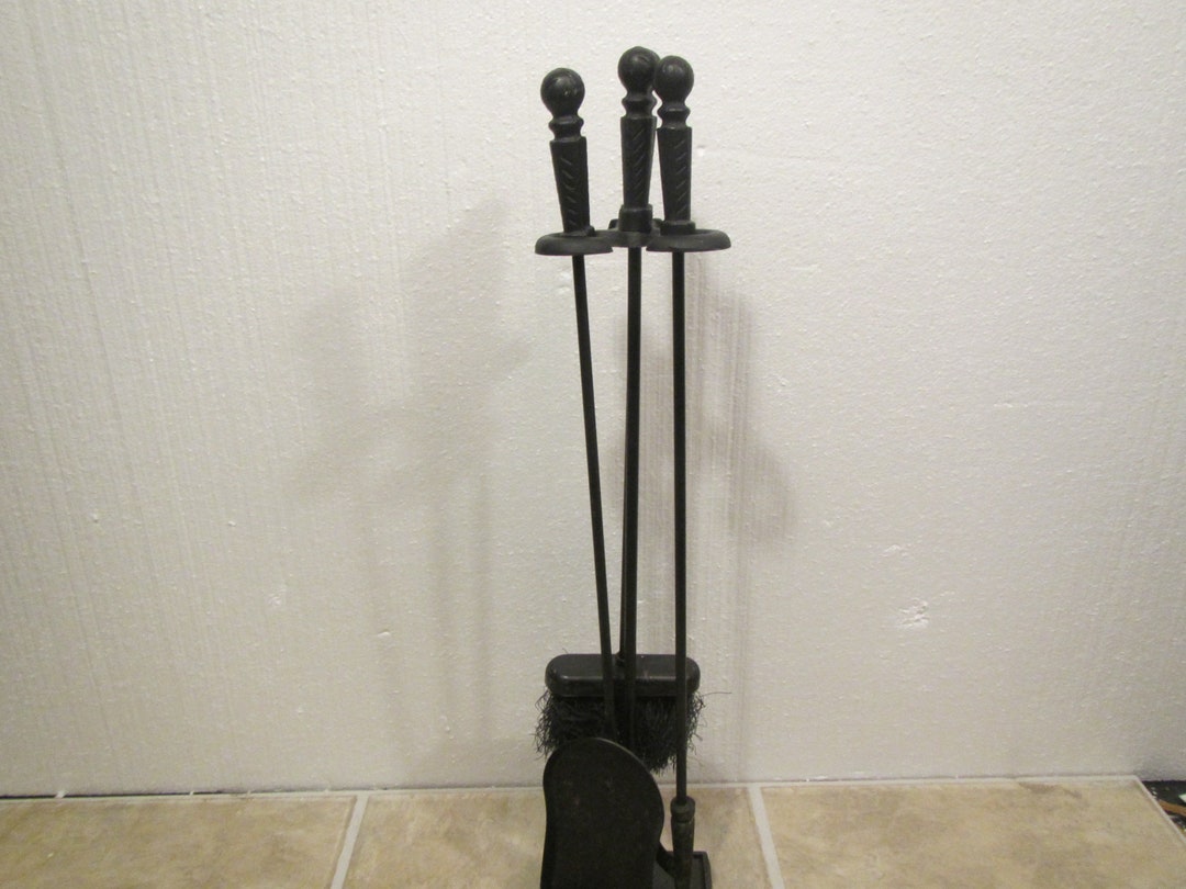 Black Iron FIREPLACE TOOL SET; Iron Handles on Shovel , Poker and Broom ...