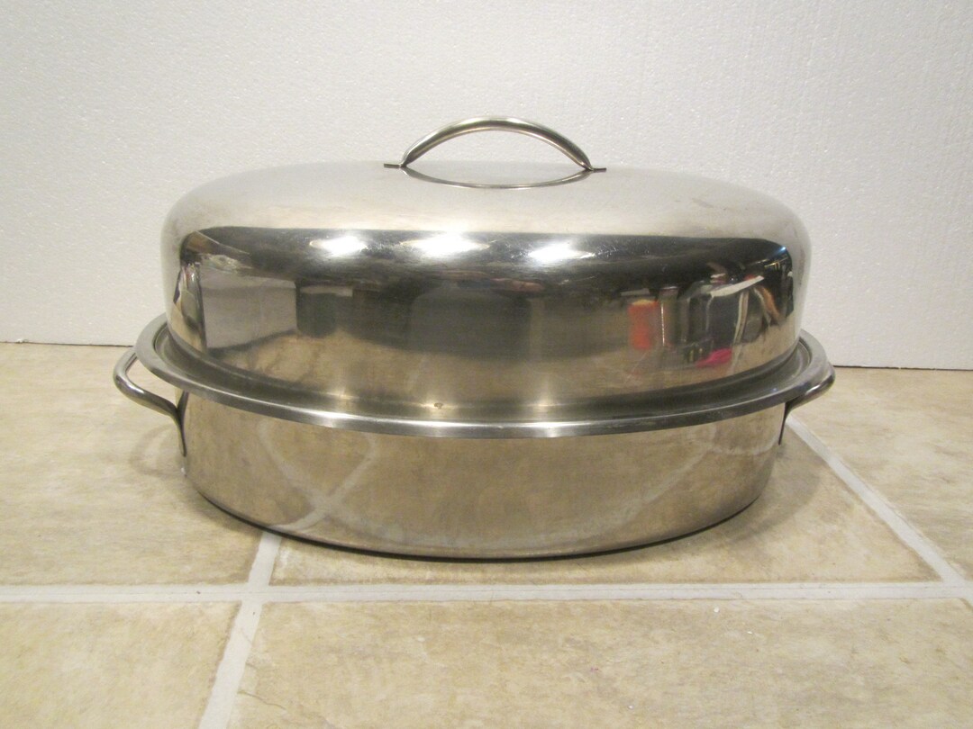 Vintage Aluminum Oval Roasting Pan With Cover and Rack* Covered Roaster ...