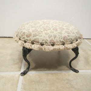 Vintage Round 4 Legged Tan Foot Stool , 4 Cast Iron Legs Stool ...