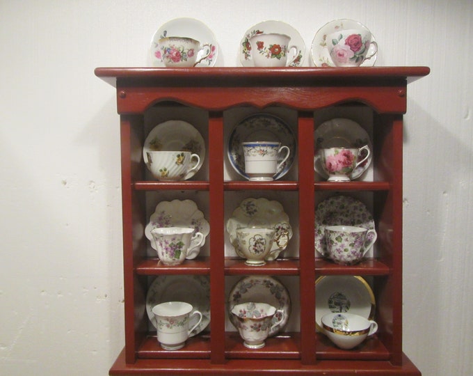 Painted Wood Tea Cup & Saucer Wall Shelf or Sits on Flat Surface , 3 ...