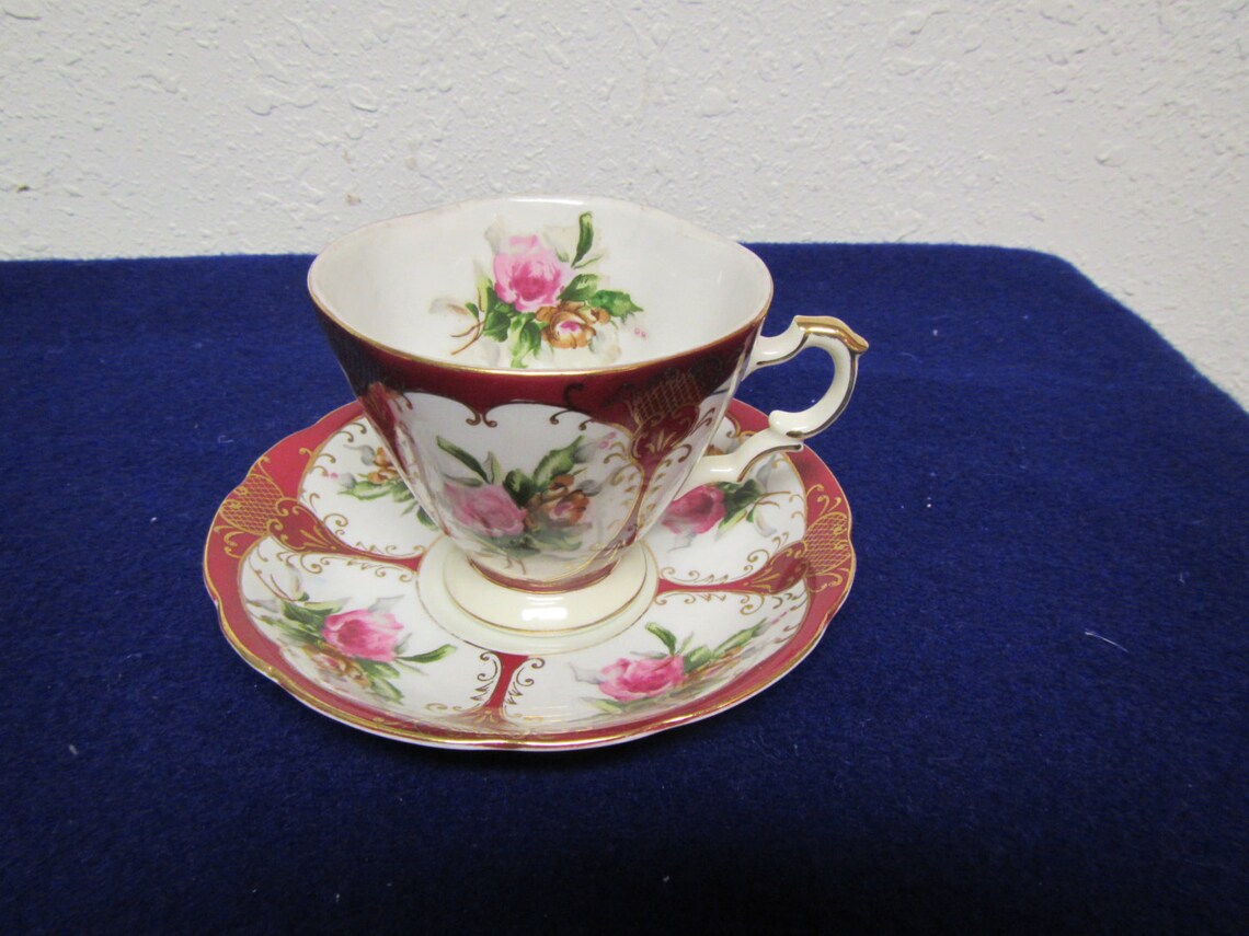 Vintage Rose Pattern TEA CUP and SAUCER Set 6443 Gold Trim | Etsy