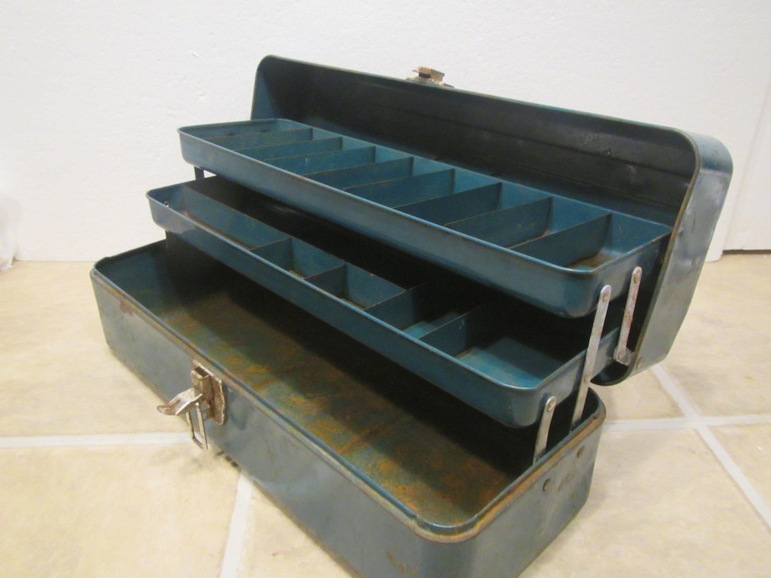 Vintage UNION Steel Chest 2 Fold Out Trays * Tool Box, Tackle Box ...