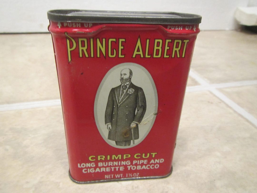 Vintage Prince Albert Crimp Cut Tobacco 1 1/2 Ounce Tin Can , Pipe and ...