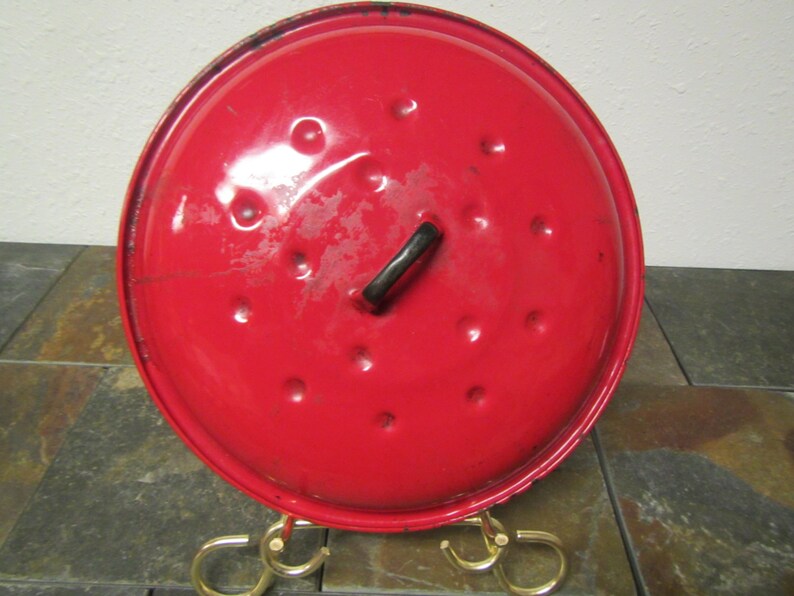 Vintage Heavy Duty 11 1/2 Inch RED ENAMEL POT or Pan Cover,* Metal ...