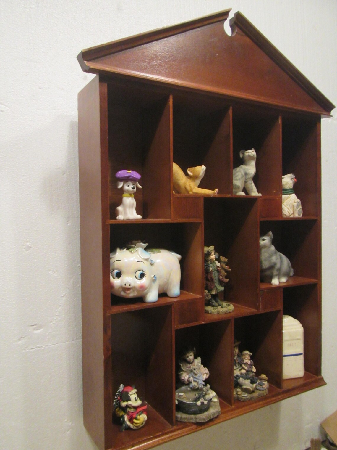 Wood 11 Section Shadow Box Shelf , Wood Wall Shelf or Sits on Tabletop ...