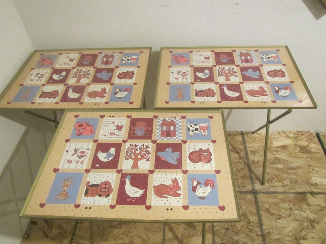 Set of 3 Country Animal Design TV Trays, 3 Folding TV Table Trays ...