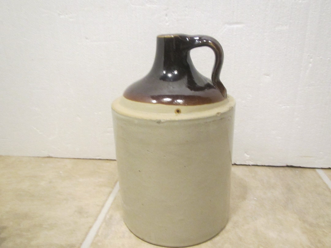 Old BROWN Top CROCK JUG * Whiskey Jug, Moonshiners Jug , Cider Jug ...