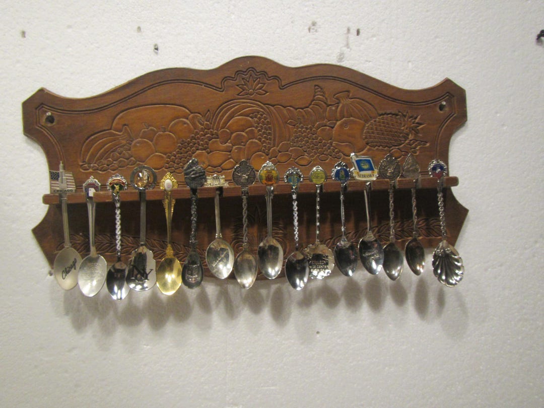 Vintage Wood 16 Spoon Rack, Spoon Shelf ** Wall Spoon Rack ** 16 Spoon ...