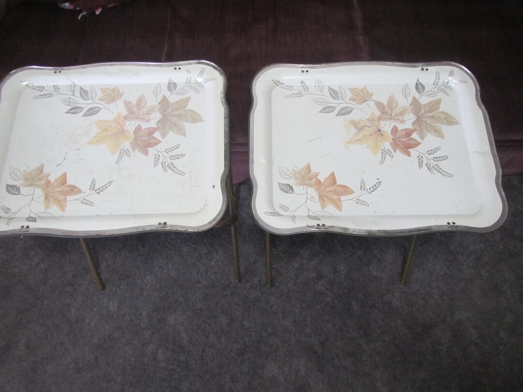 4 Metal TV Trays, Leaf Design, Metal Trays, Tables, Trays Have Dents ...