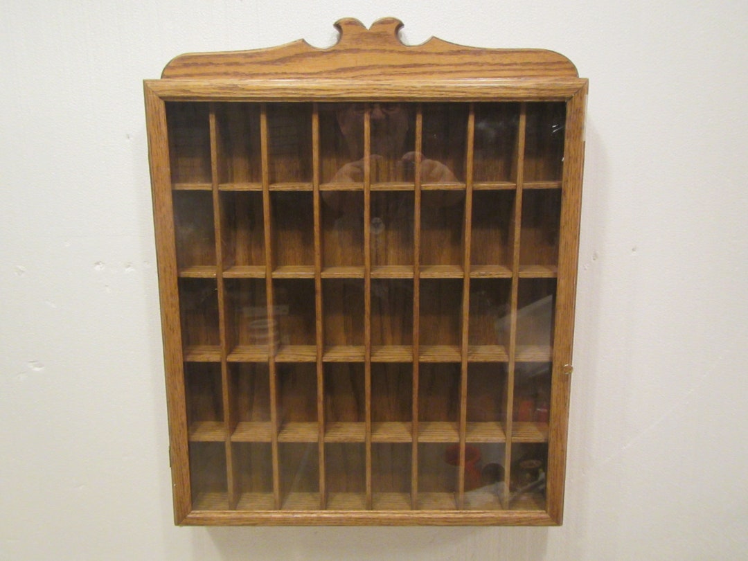 Oak 40 Section Shadow Box With Glass Door Oak Shelf , Oak Display ...