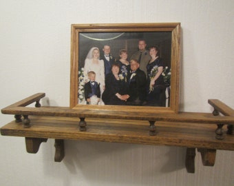 20 Inch Oak Wall Shelf With Groove and Plate Rail and Bar, Cup & Saucer ...