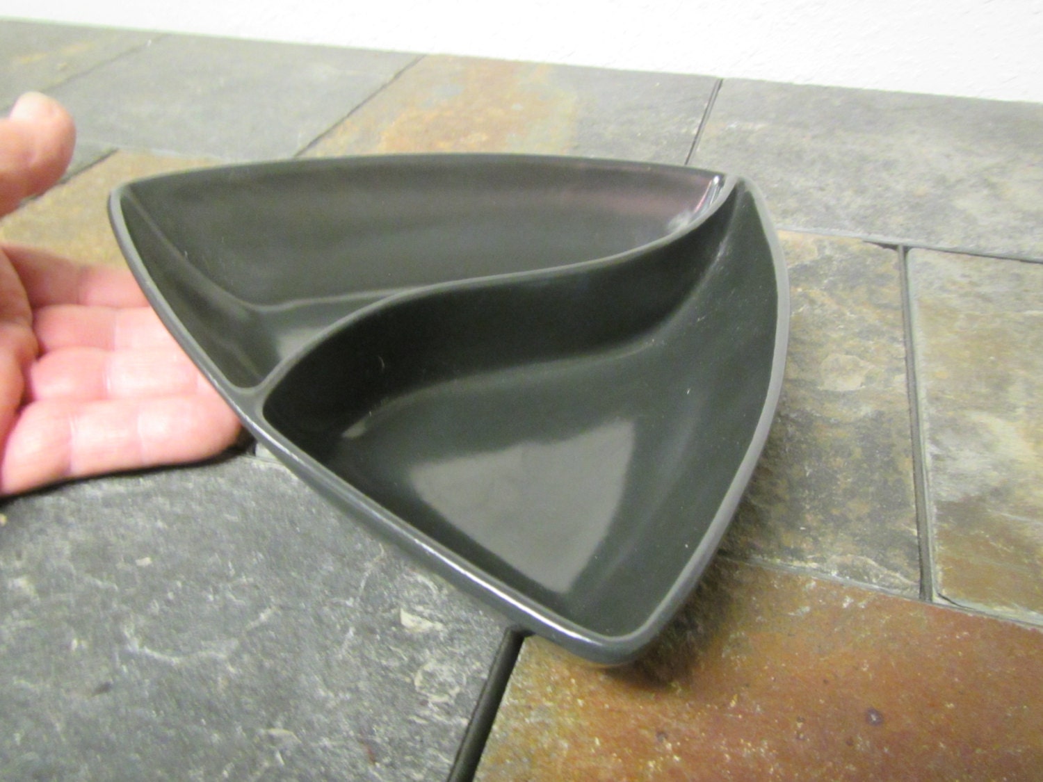 Vintage Black CERAMIC DIVIDED DISH : 2 Section Serving Dish ,plate ...