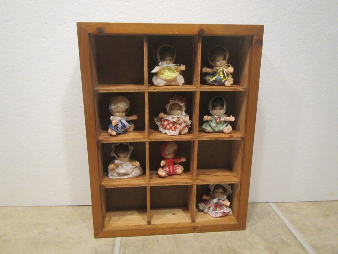 12 Section Wood Shadow Box Shelf, Wood Wall Shelf, Glass Front, Display ...
