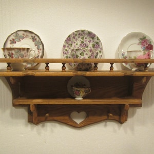 2 Tier OAK Cup & Saucer Shelf With Rail and 2 Pegs, Trophy Shelf, Photo ...