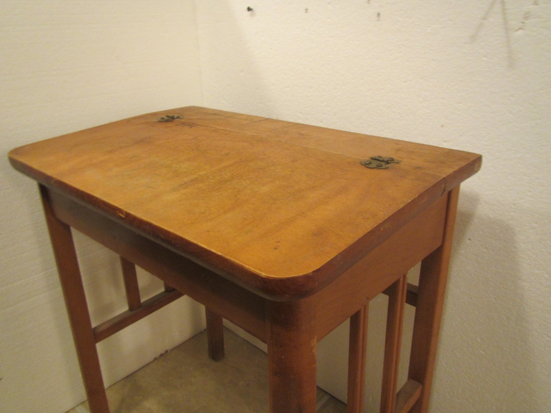 Vintage Wood Slant Top Child's School Desk, Student Desk, Home Desk ...