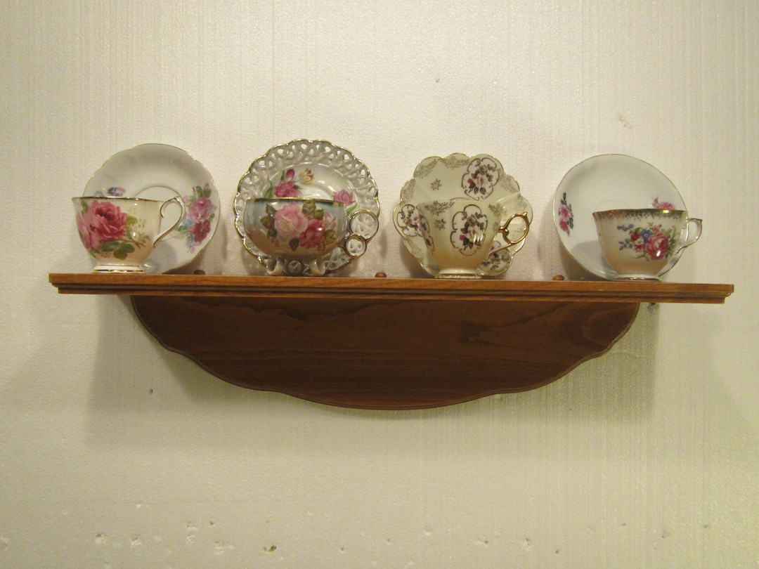24" Oak Wall Shelf With Plate Groove, and Back Board , Plate Shelf, Cup ...