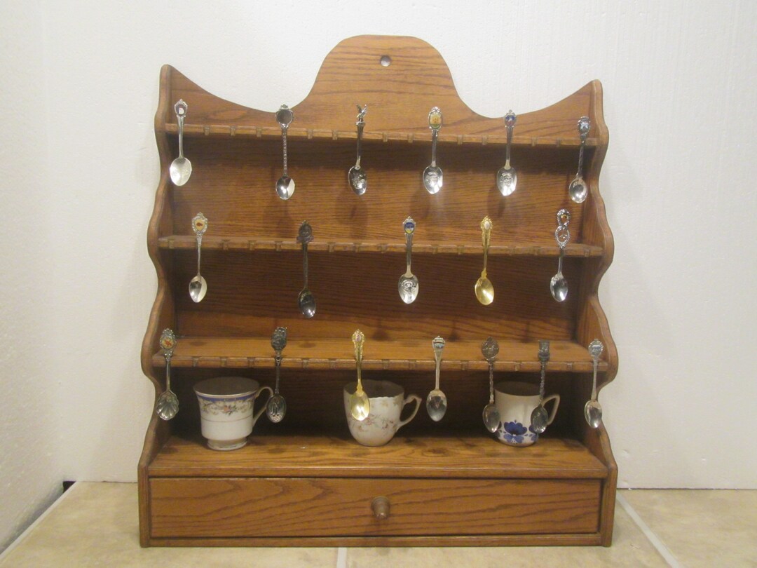 4 Tier 51 Spoon Shelf With Drawer , Display Hangs on Wall or Sits on ...