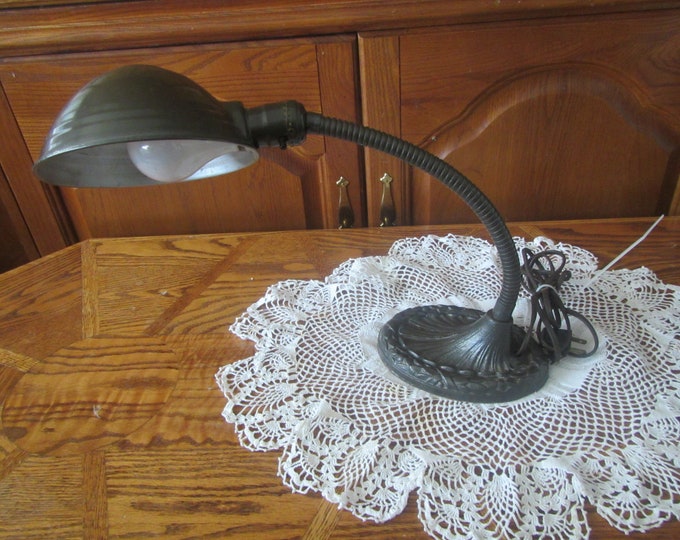 Old Flexible Long Neck Lamp With Cast Iron Base, Industrial Look Desk ...