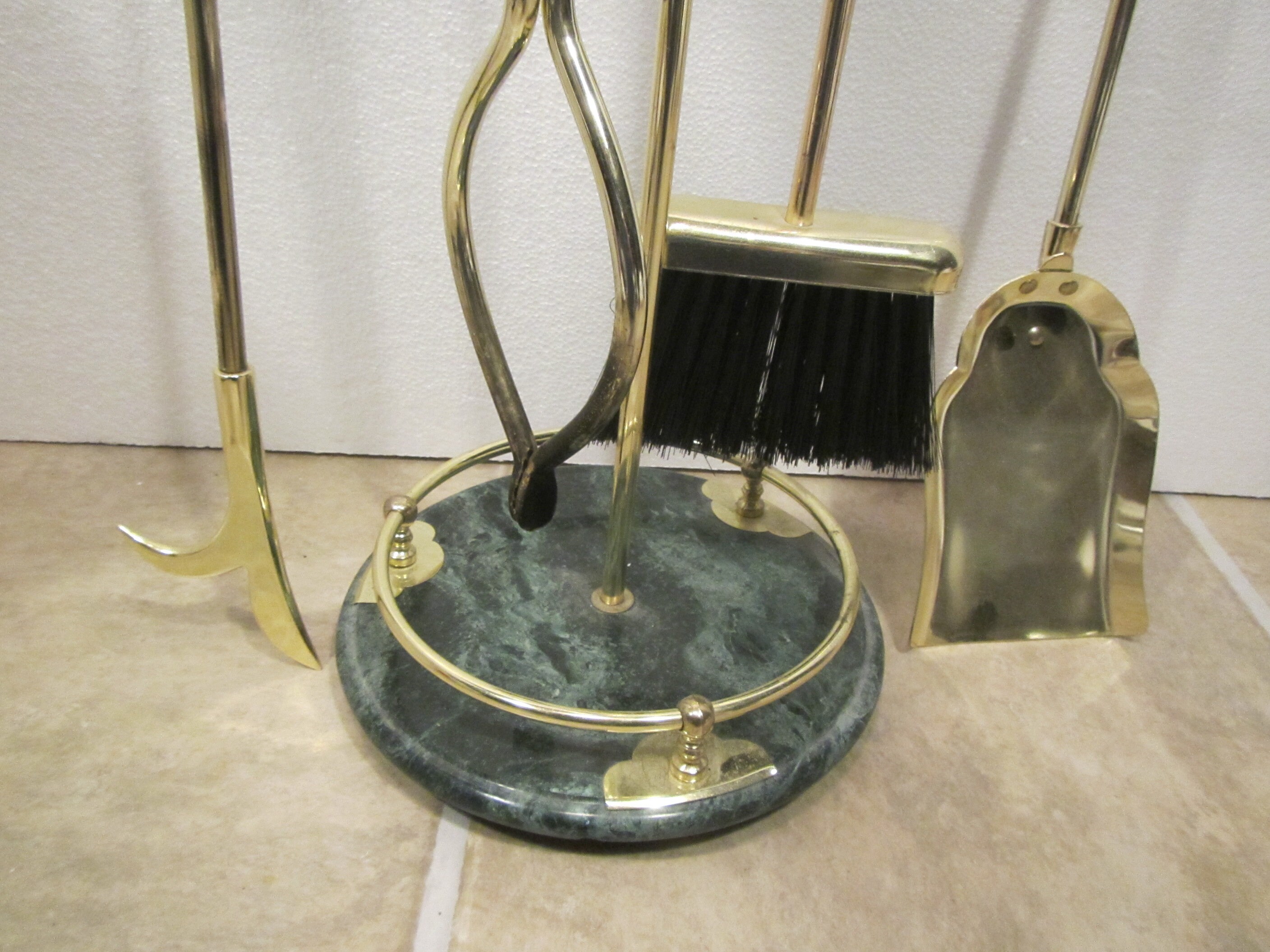Brass and Green Marble Handle FIREPLACE TOOL SET Shovel | Etsy