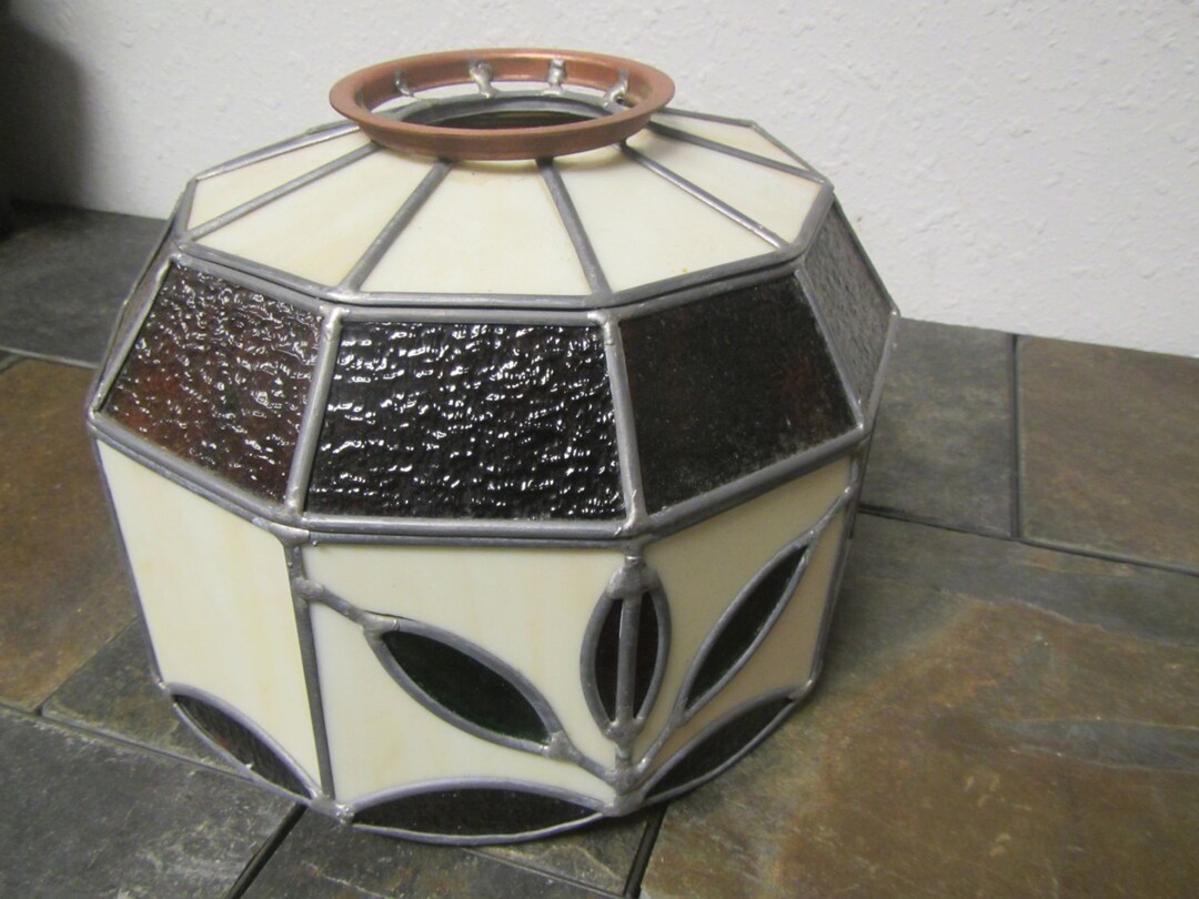 Antique Multi Colored Lead Glass Lamp Shade, Glass Chimney Shade, 10 ...