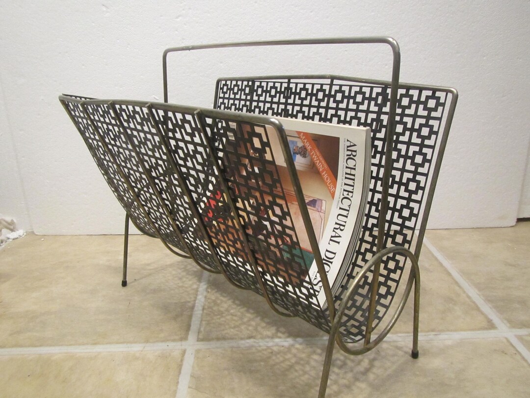 Decorative Brass Look and Black Metal Mesh Magazine Rack , Magazine ...