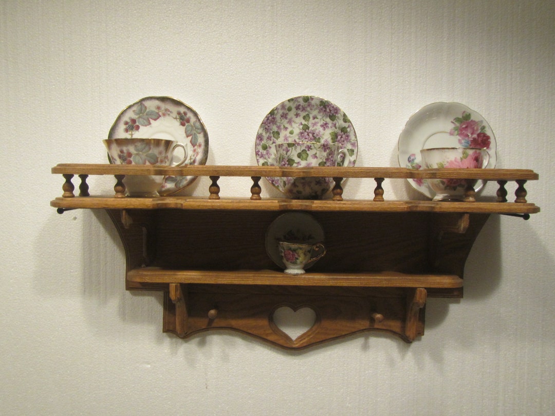 2 Tier OAK Cup & Saucer Shelf With Rail and 2 Pegs, Trophy Shelf, Photo ...
